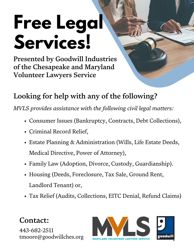 FREE Legal Aid with Goodwill and Maryland Volunteer Legal Services ...