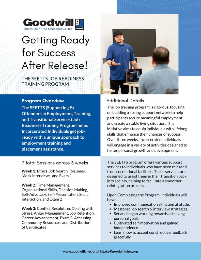 SEETS Job Readiness Program Flyer - Goodwill Industries of the Chesapeake